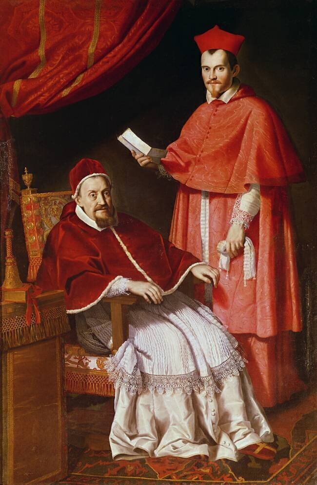 Portrait du pape Grégoire XV et Ludovico Ludovisi de Le Dominiquin ...