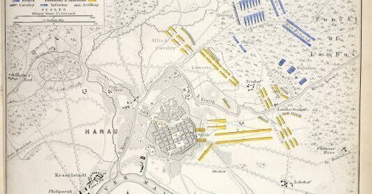 Carte de la bataille de Hanau de Alexander Keith Johnston ...