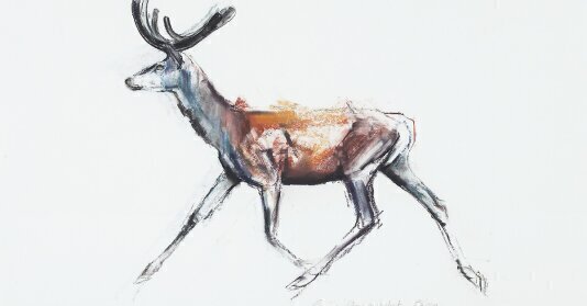 Running Stag in velvet de Mark Adlington - Reproduction d'art haut de gamme