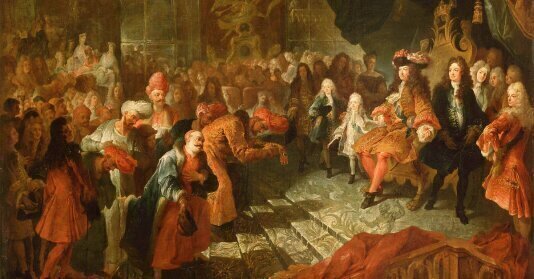 Louis XIV reçoit dans la Galerie des Glaces de Versailles de Antoine ...
